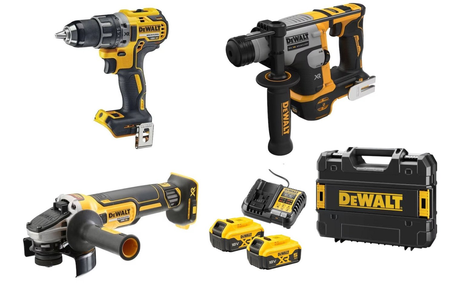 Pack 3 outils 18V XR (DCD791/DCG405/DCH172) + 2 batteries 5A...