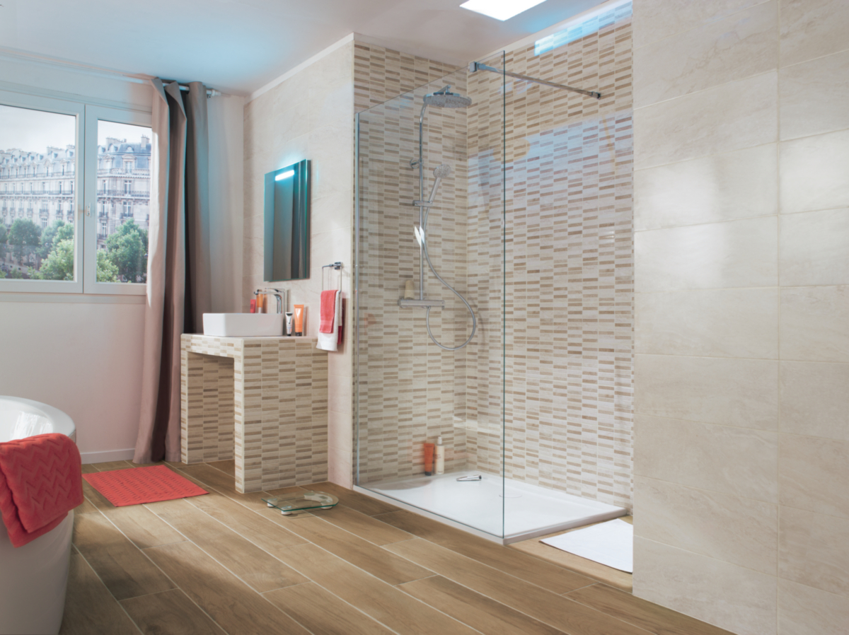 Carrelage mural intérieur faïence Hanna beige mosaïque de di...